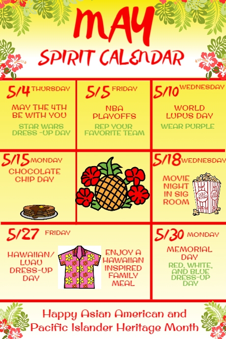 May Spirit Day Calendar TGLV | PosterMyWall
