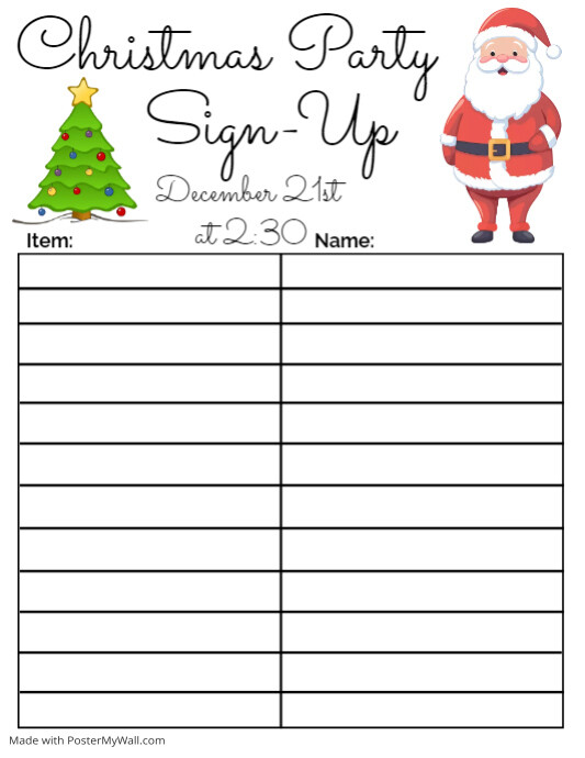 Secret Santa sign up sheet flyer poster event | PosterMyWall