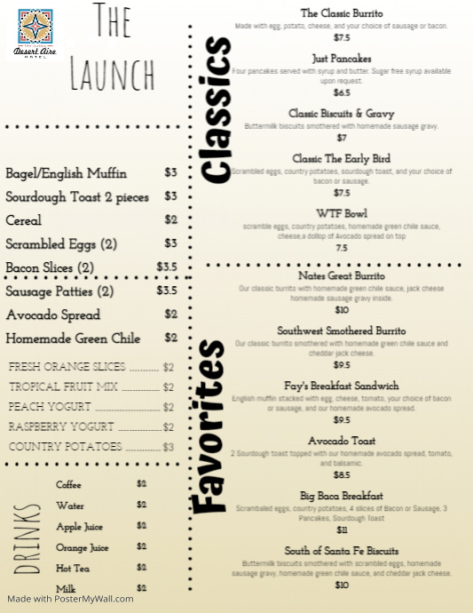 The Launch Breakfast Menu | PosterMyWall