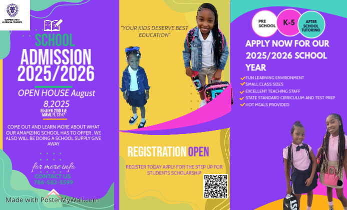 Purple School Admission Poster Brochure Templ | PosterMyWall