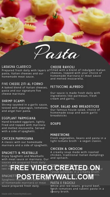 Pasta Restaurant menu with black background | PosterMyWall