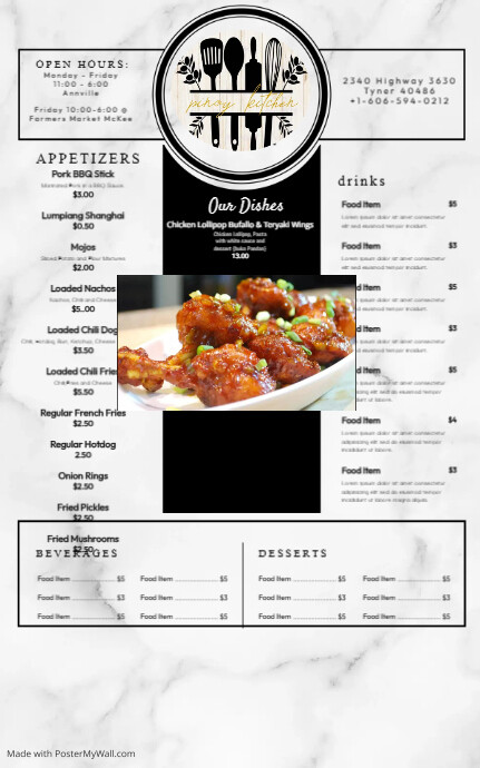Marble Black & White Restaurant Menu Flyer | PosterMyWall