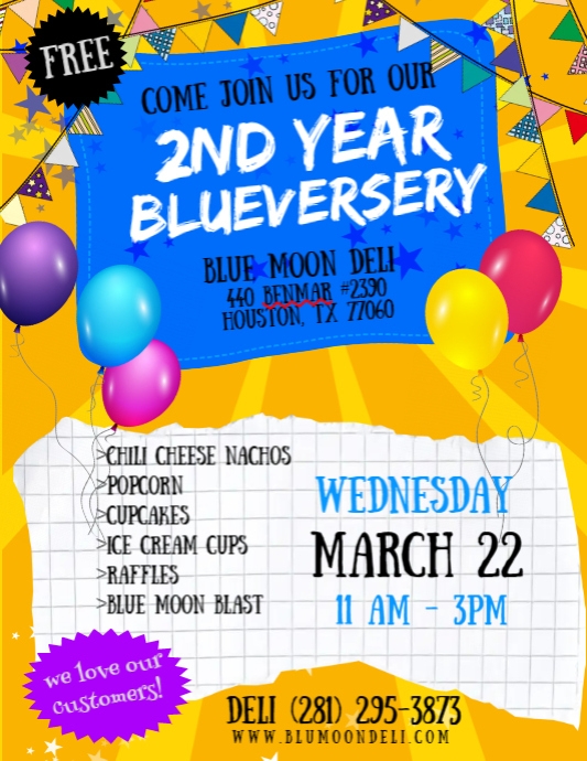 Blue Moon Deli Anniversary | PosterMyWall