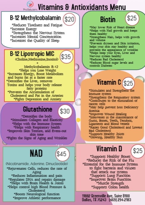 Copy of Vitamins,B12Lipo,NAD,Glut,C,D, Biotin (1) | PosterMyWall