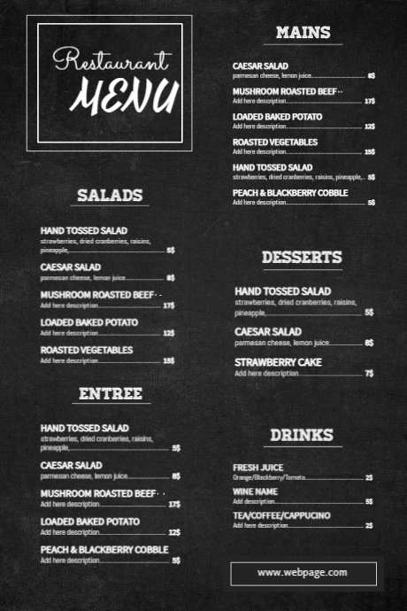 Victoria's Menu Chalkboard Option | PosterMyWall
