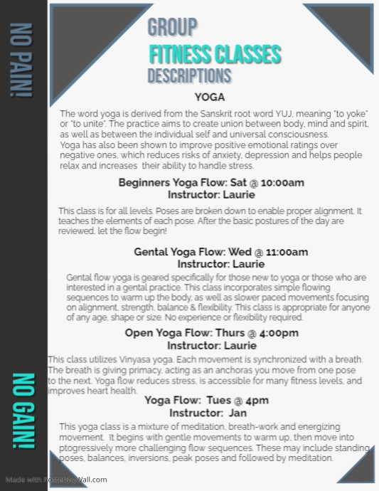 Fitness Classes Schedule (1) | PosterMyWall