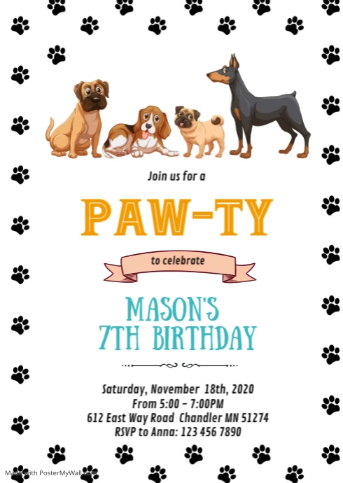 Dog pet birthday party invitation | PosterMyWall
