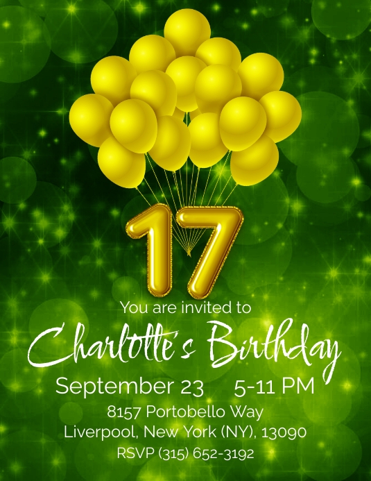 17th birthday party invitation blue balloon Template | PosterMyWall