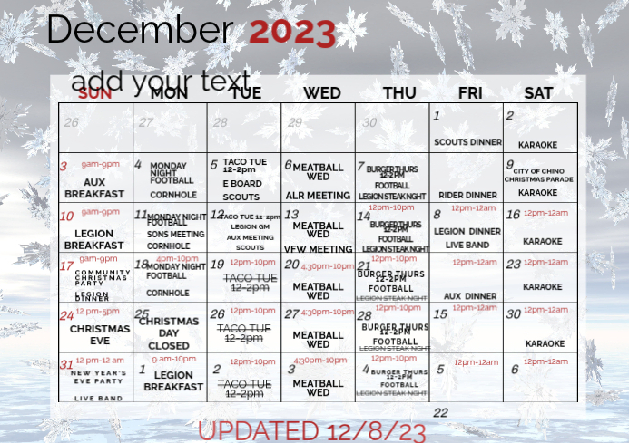 Printable calendar template 2023 december | PosterMyWall