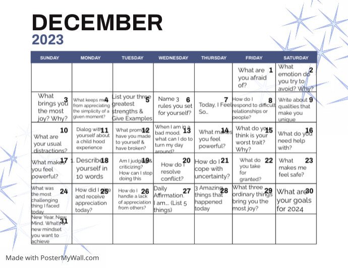 December 2023 Monthly Events Calendar | PosterMyWall
