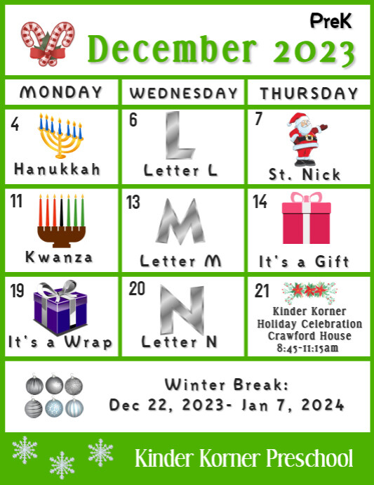Pre-K December 2023 | PosterMyWall
