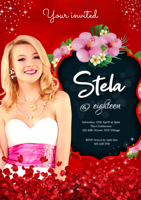 18th Red Birthday Invitation A4 Template | PosterMyWall