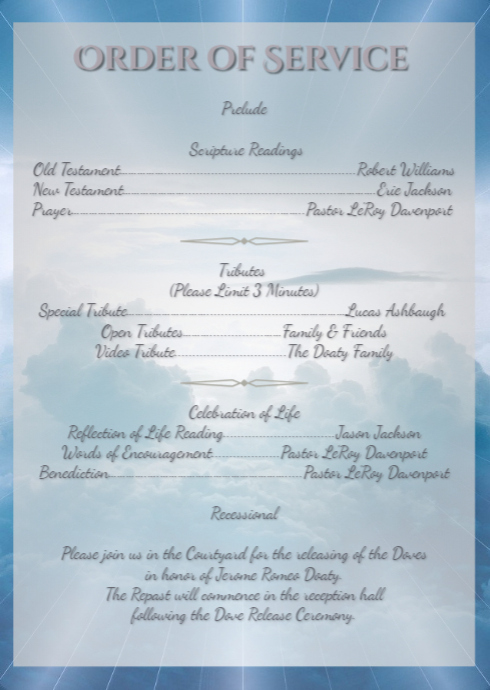 Jerome Order of Service page 2 | PosterMyWall