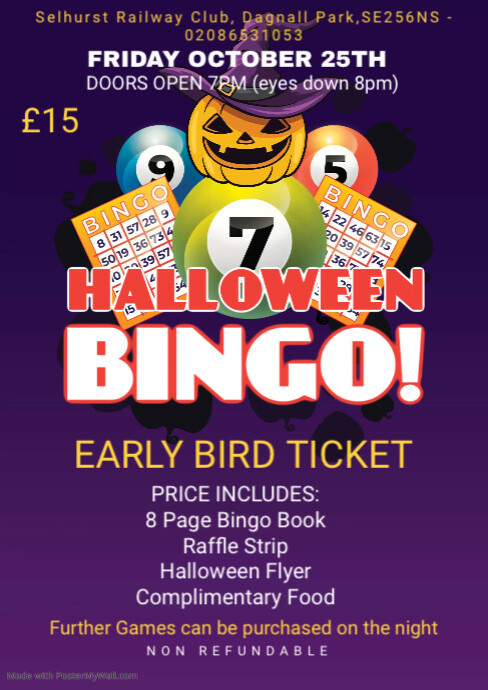Purple Halloween Bingo Night Invitation Poster Design (1) | PosterMyWall