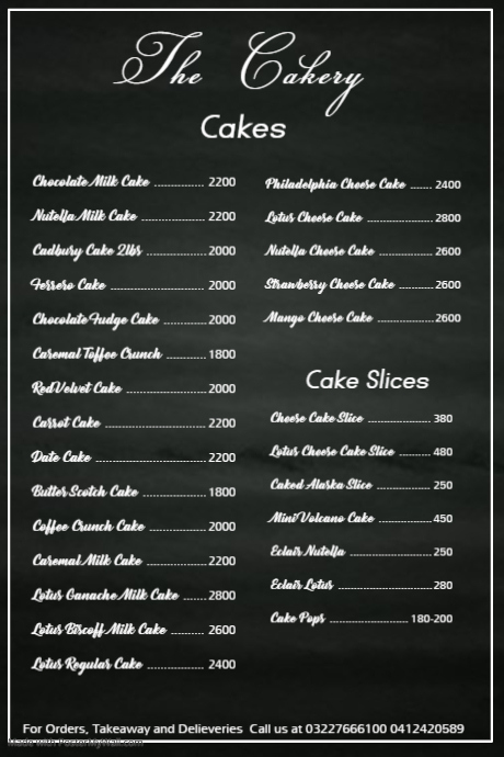The Cakery-Cakes Menu | PosterMyWall