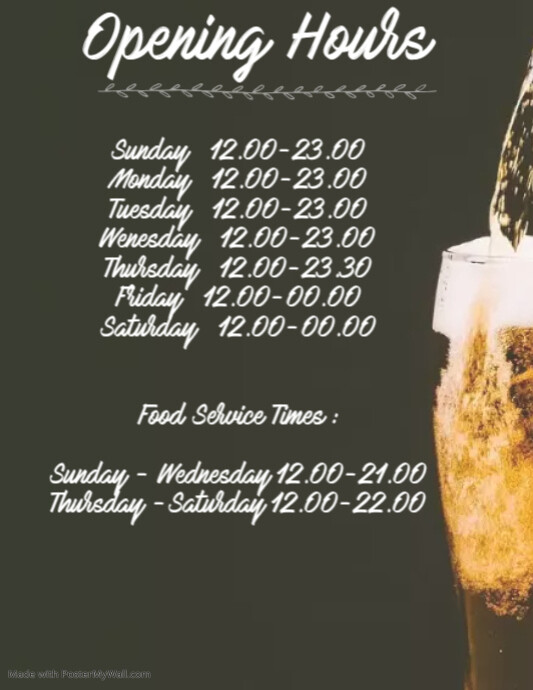 Bar Business hours handwritten modern sign | PosterMyWall