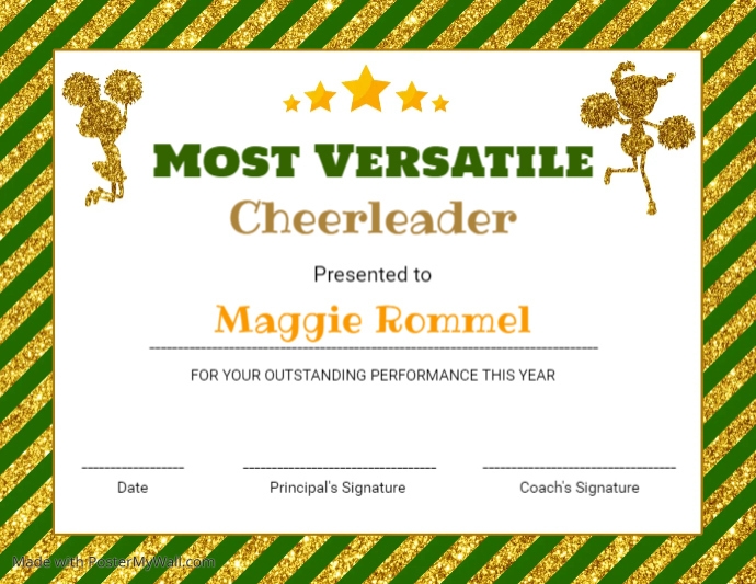 Copy of Green and gold cheerleading certificate (4) | PosterMyWall