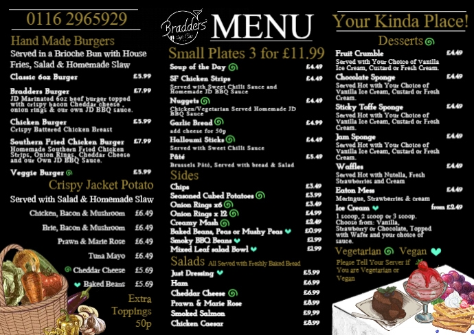 Bradders Full menu Side B May 2021 | PosterMyWall