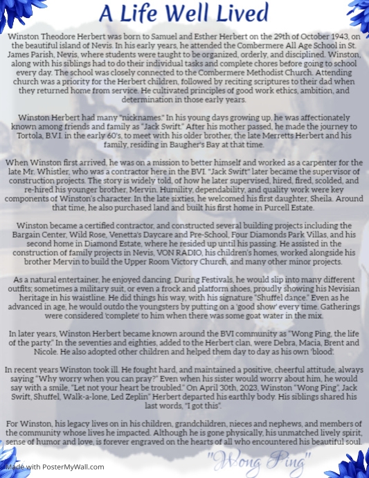 Winston Herbert Booklet Eulogy | PosterMyWall