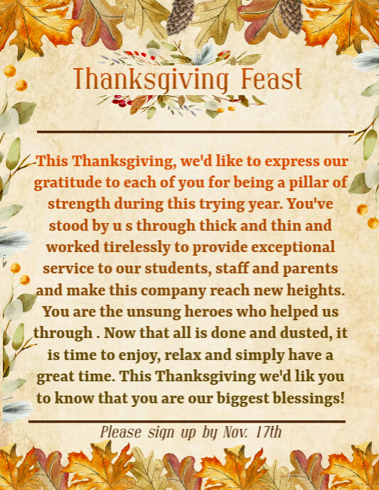 Thanksgiving Guest List Sign up List (1) | PosterMyWall