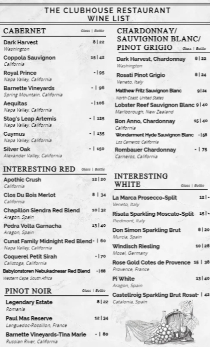 Clubhouse Restaurant Drink Menu | PosterMyWall