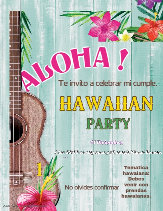 Copia de Aloha Hawaiian Luau Flyer Template | PosterMyWall