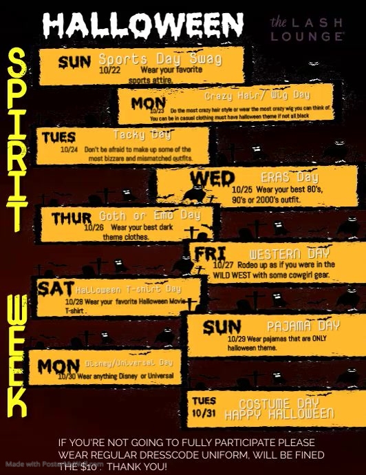 Halloween Spirit week schedule | PosterMyWall