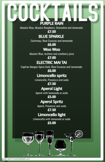 cocktail list featured menu | PosterMyWall