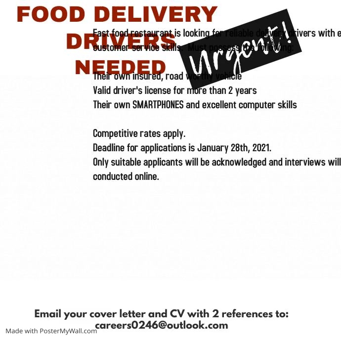 Delivery drivers vacancy | PosterMyWall