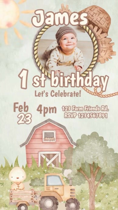 1st farm birthday invitation Templat | PosterMyWall