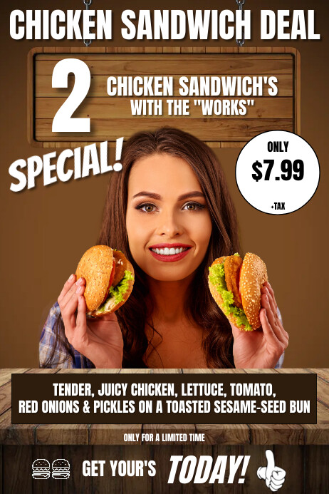 2 CHICKEN SANDWICHES DEAL POSTER (Place On Left Entry Door ...