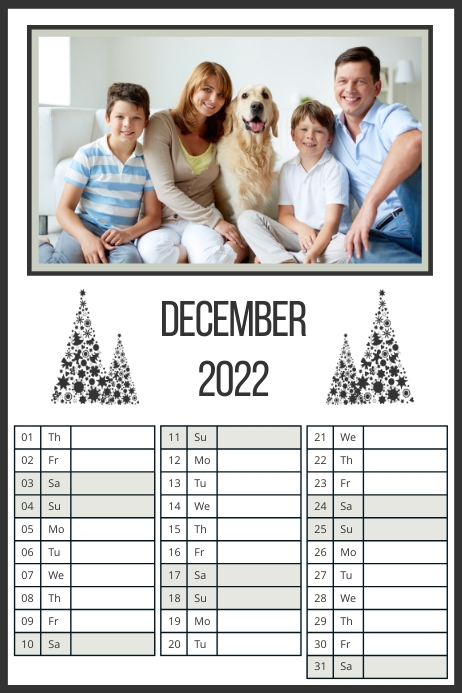 2022 Calendar Planner December Family Picture Template | PosterMyWall