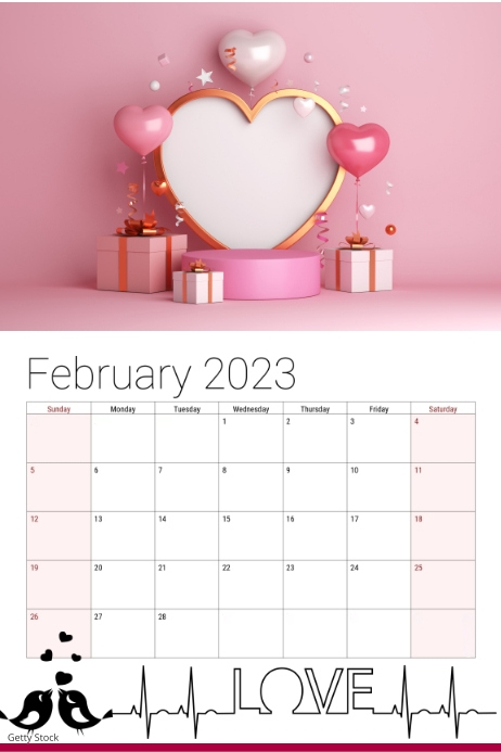2023 New Year February Calendar Template | PosterMyWall
