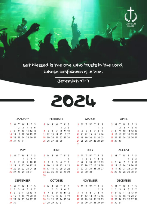 2024 church calendar, church calendar print Template | PosterMyWall