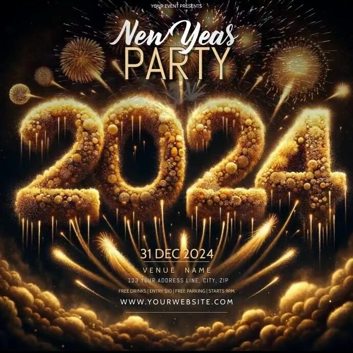2024 gold new years party invitation design Template | PosterMyWall