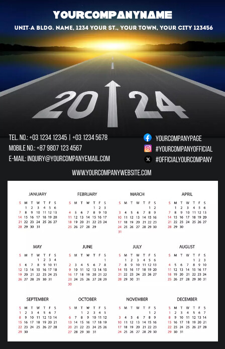 2024 New Year Calendar Road Template | PosterMyWall