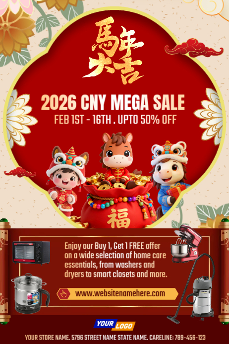 2026 Chinese New Year Sale Event Poster Template | PosterMyWall