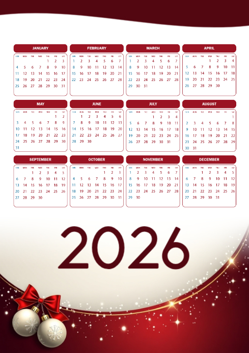 Plantilla de 2026 Festive Red Wall Calendar Classic Holiday Design ...