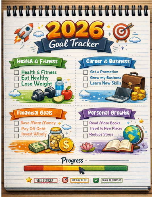 2026 Goal Tracker and Daily Planner Template | PosterMyWall