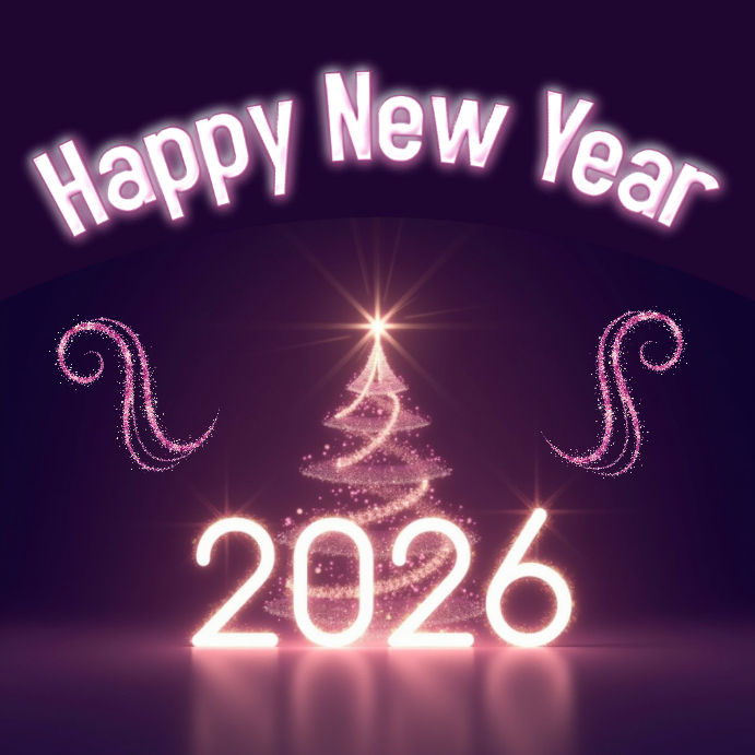Plantilla de 2026 Happy New Year Sparkle Light Tree Poster Pink Purple ...