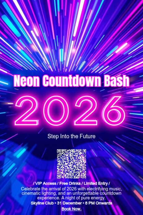 2026 Neon Countdown Bash Poster Template for New Year Party Events ...
