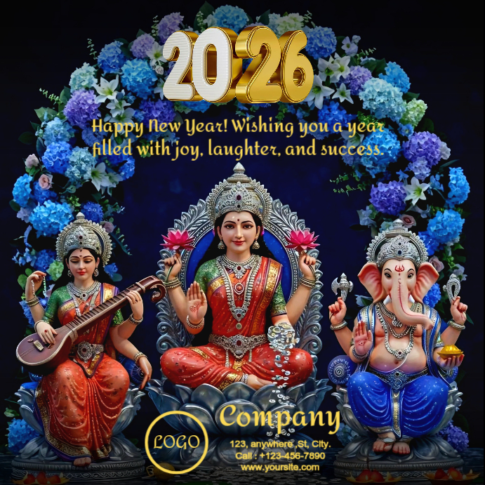 2026 New Year free editable wishes template lakshmi ganesh saraswati ...