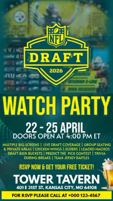 2026 NFL Draft Watch Party Instagram Story Video Template | PosterMyWall