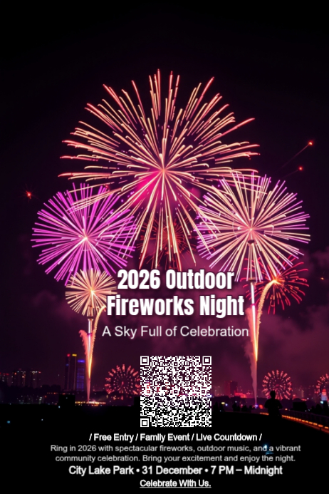 2026 Outdoor Fireworks Night Poster Template with Holographic ...