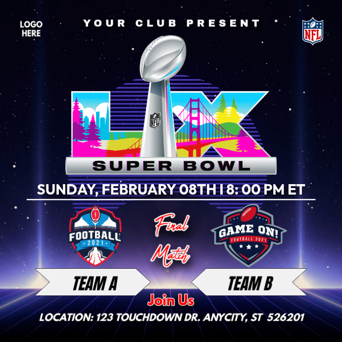 2026 Super Bowl Lx Sunday - Instagram Post Template | PosterMyWall