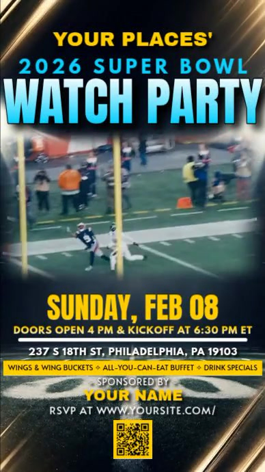 2026 Super Bowl Watch Party Digital Display Video Template | PosterMyWall