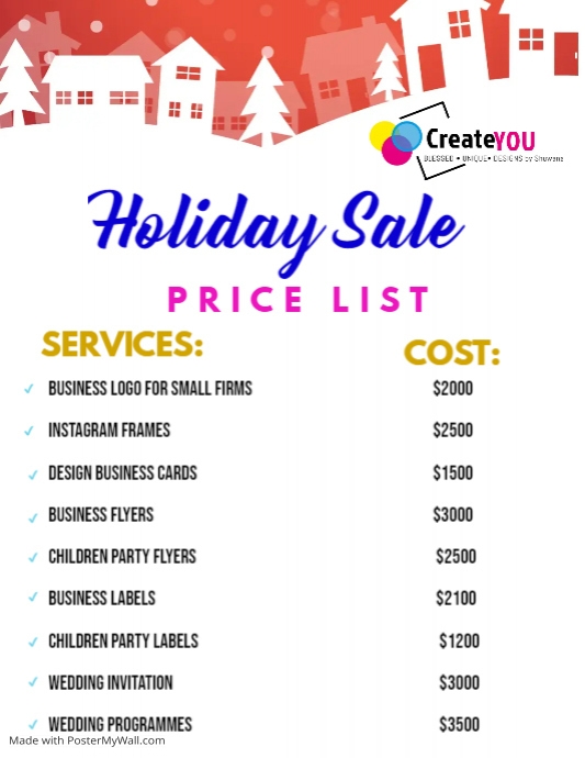 Copy of Copy of Christmas Price list | PosterMyWall