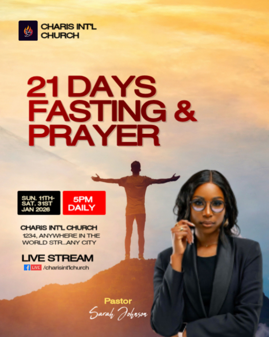 21 Days Fasting & Prayer Church Event Flyer with Pastor Photo - Live ...