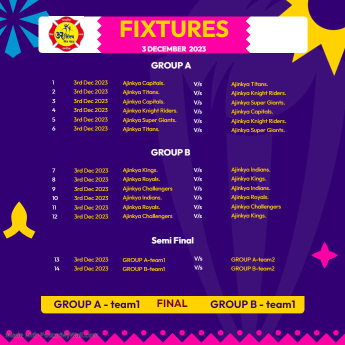 Copy of Cricket World Cup Fixtures | PosterMyWall
