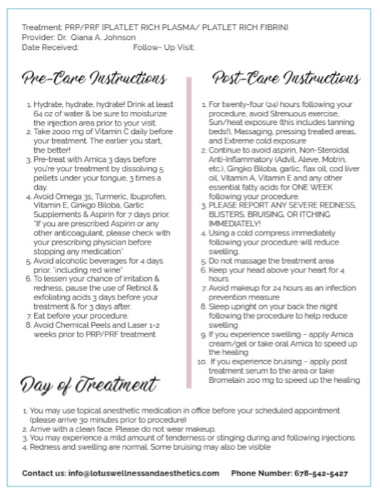 PRP/PRF PRE AND POST CARE INSTRUCTIONS | PosterMyWall